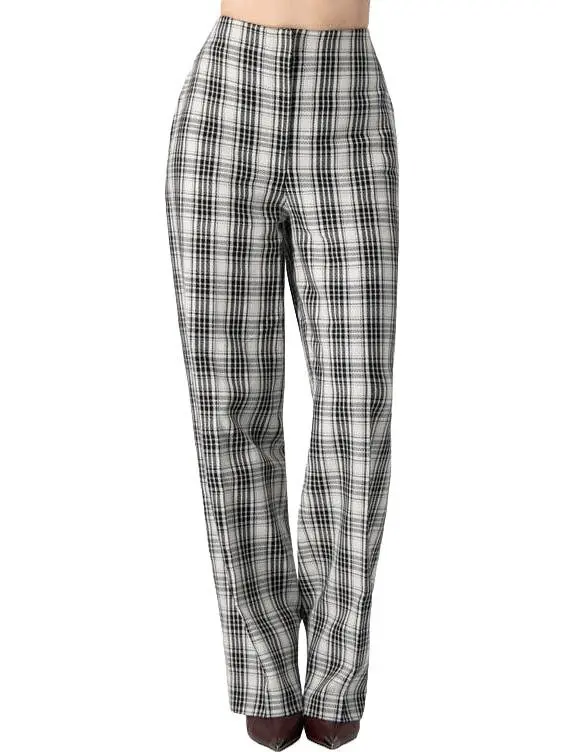 IVONNE Tailored Plaid Straight-leg Pants - Black