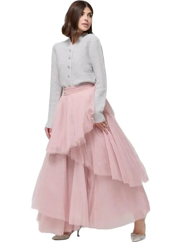 LE FAFO Maxi Layered Tulle Skirt - Light Pink