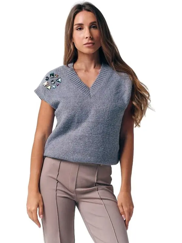 LE FAFO Embellished Sweater Vest - Teal