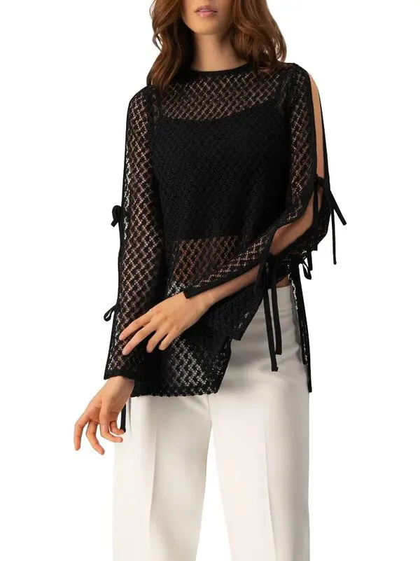IVONNE Tie-sleeve Lace Blouse - Black