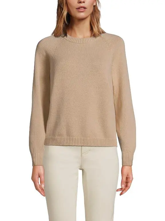 LANDS' END Drifter Jacquard Raglan Crew Neck Sweater - Champagne