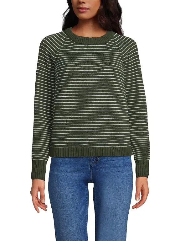 LANDS' END Drifter Jacquard Raglan Crew Neck Sweater - Trees/green And Red