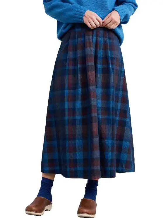 SEASALT CORNWALL Organic Cotton Corduroy Checked Midi Skirt - Honesty Sea Cave