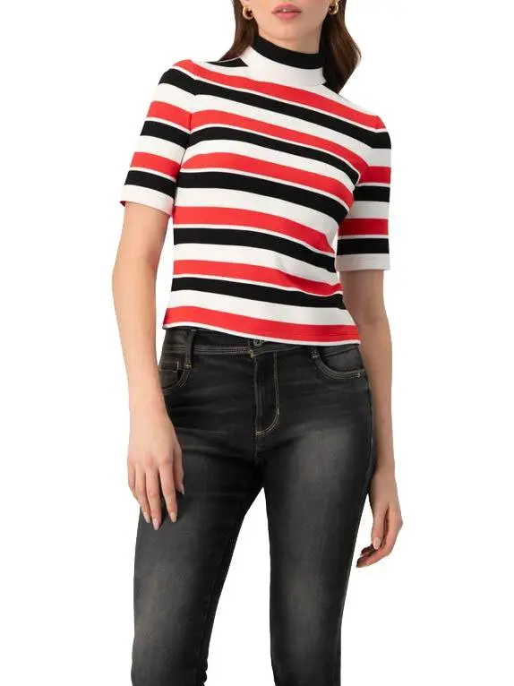 IVONNE Striped Mock-neck Knit Top - Black-red