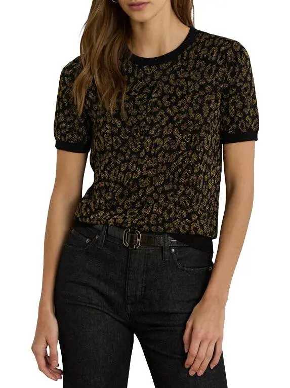 Ralph Lauren Metallic Leopard Jacquard Sweater - Black/relic Gold Metallic