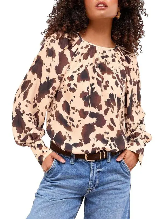 LIPSY Cow Print Top - Brown/beige Animal Print