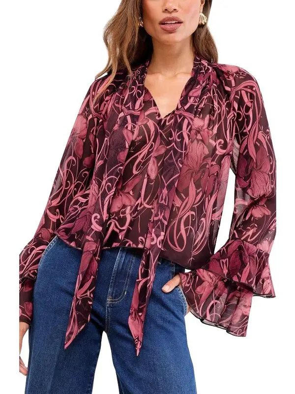 LIPSY Floral Tie Neck Top - Pink