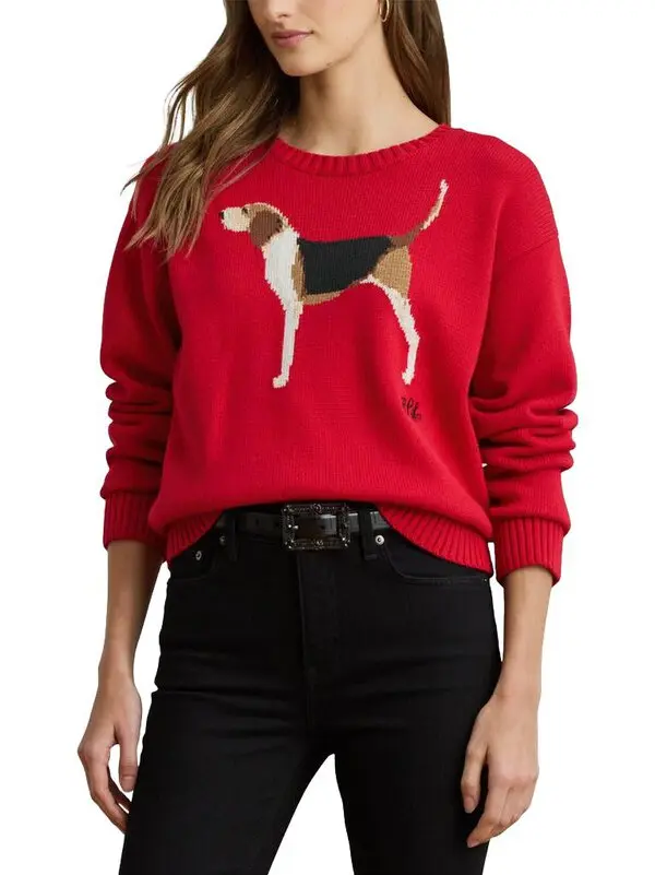 Ralph Lauren Intarsia Foxhound Cotton Sweater - Ralph Red Multi