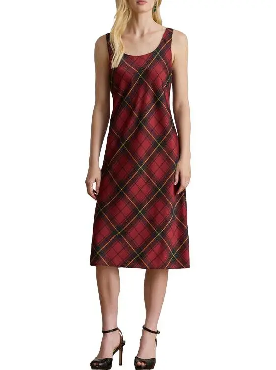 Ralph Lauren Plaid Satin Sleeveless Cocktail Dress - Black/red