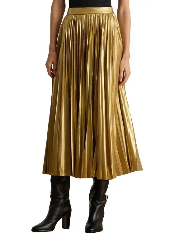 Ralph Lauren Pleated Metallic Chiffon Midi Skirt - Relic Gold/gold Foil