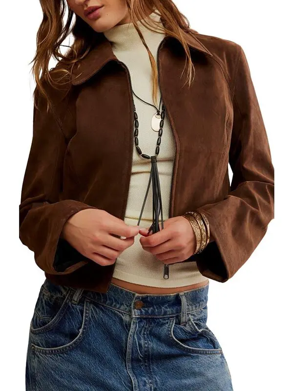 Free People River Faux Suede Jacket - Double Espresso