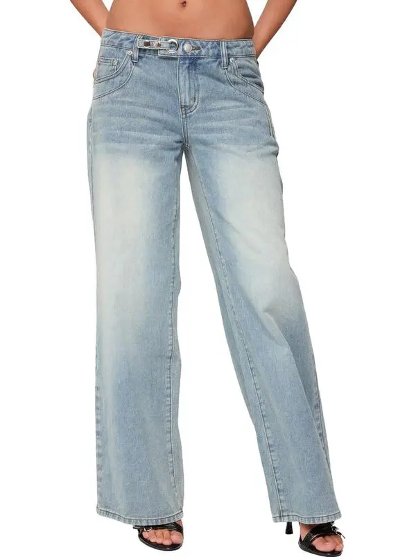 EDIKTED Celia Grommet Belt Wide Leg Jeans - Light-blue
