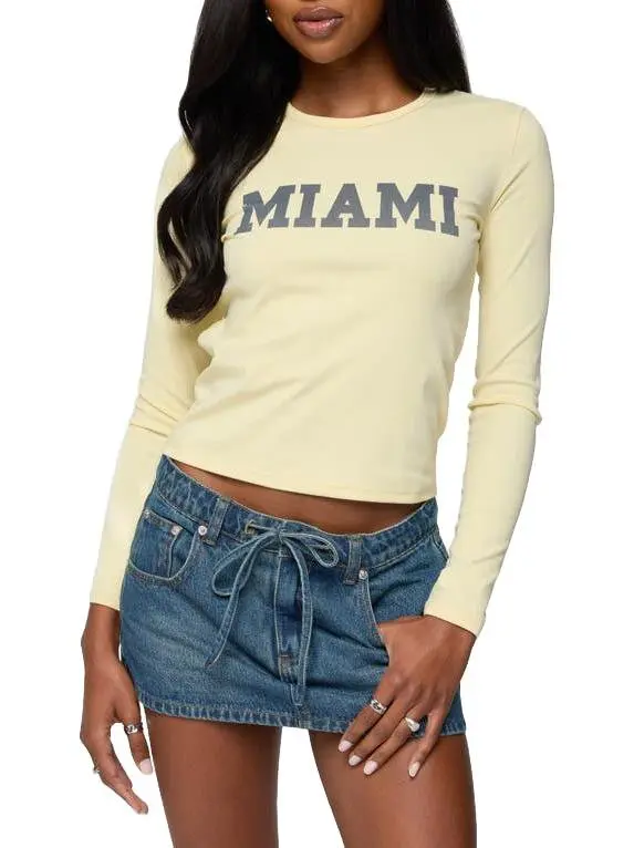 EDIKTED Miami Long Sleeve Graphic T-shirt - Yellow