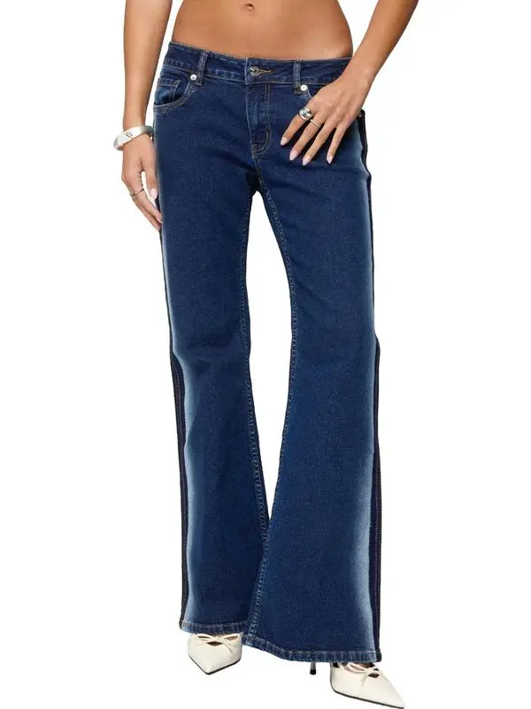EDIKTED Airbrushed Low Rise Flare Jeans - Dark-blue-washed