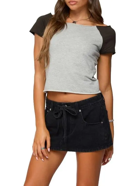 EDIKTED Liva Contrast Crop Top - Gray-melange