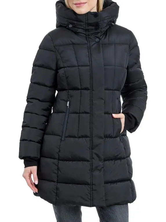London Fog Fitted Puffer Coat - Black