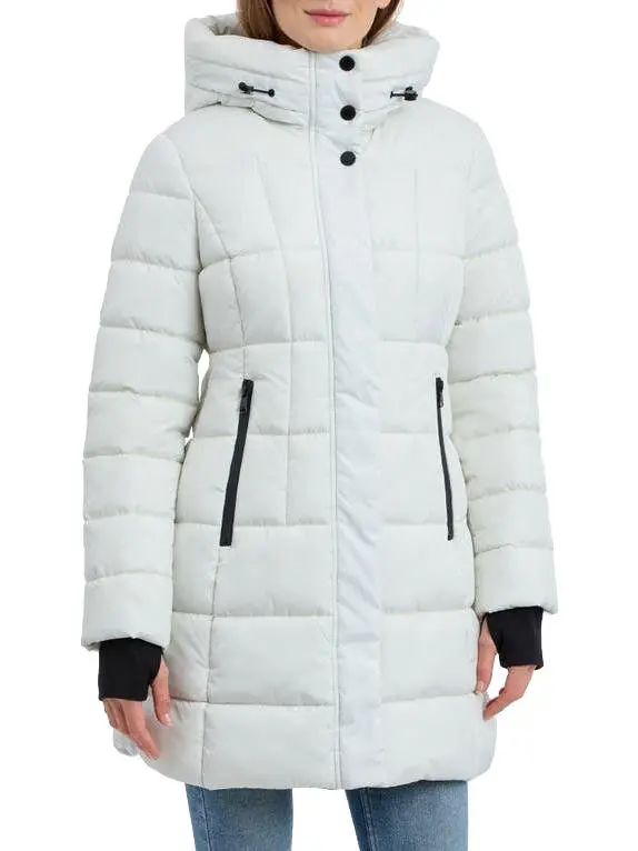 London Fog Fitted Puffer Coat - Marble