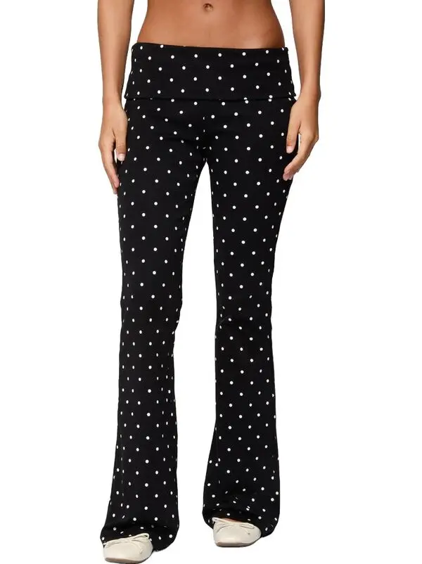 EDIKTED Daliya Polka Dot Flare Pants - Black
