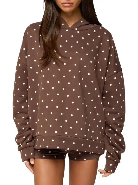 EDIKTED Polka Dot Hoodie - Brown