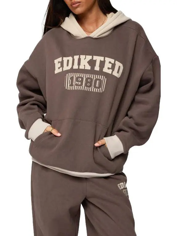 EDIKTED 1980 Oversized Colorblock Hoodie - Brown
