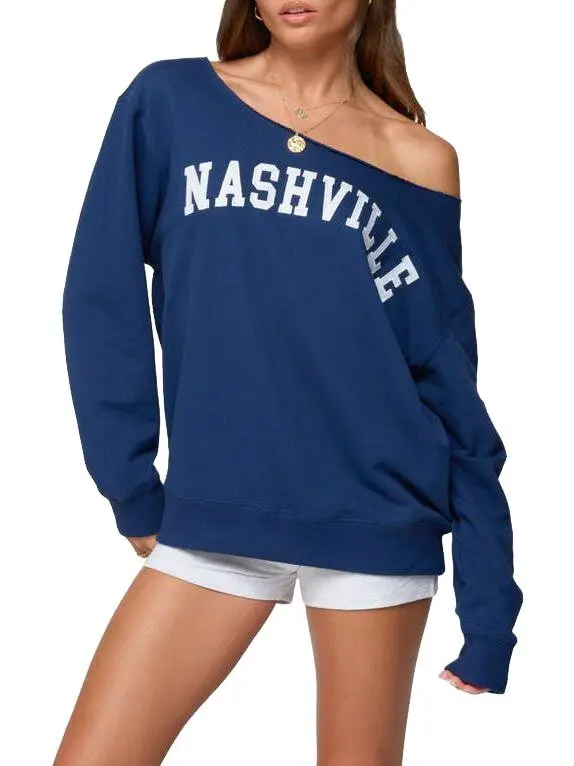 EDIKTED Oversized Off-the-shoulder Sweatshirt - Navy