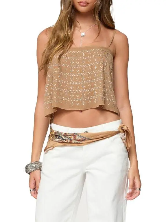 EDIKTED Studded Crop Top - Brown
