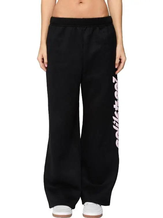 EDIKTED Star Logo Wide Leg Sweatpants - Black