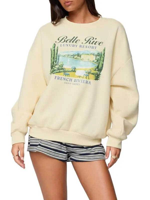 EDIKTED Oversized Graphic Sweatshirt - Yellow