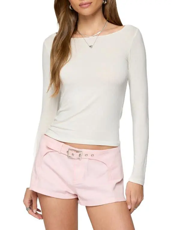 EDIKTED Semi-sheer Cropped Top - White