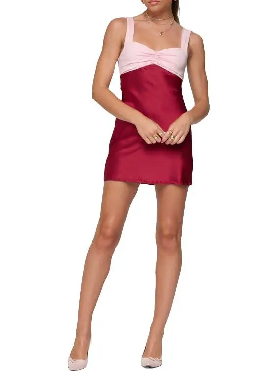 EDIKTED Contrast Sleeveless Satin Mini Dress - Burgundy