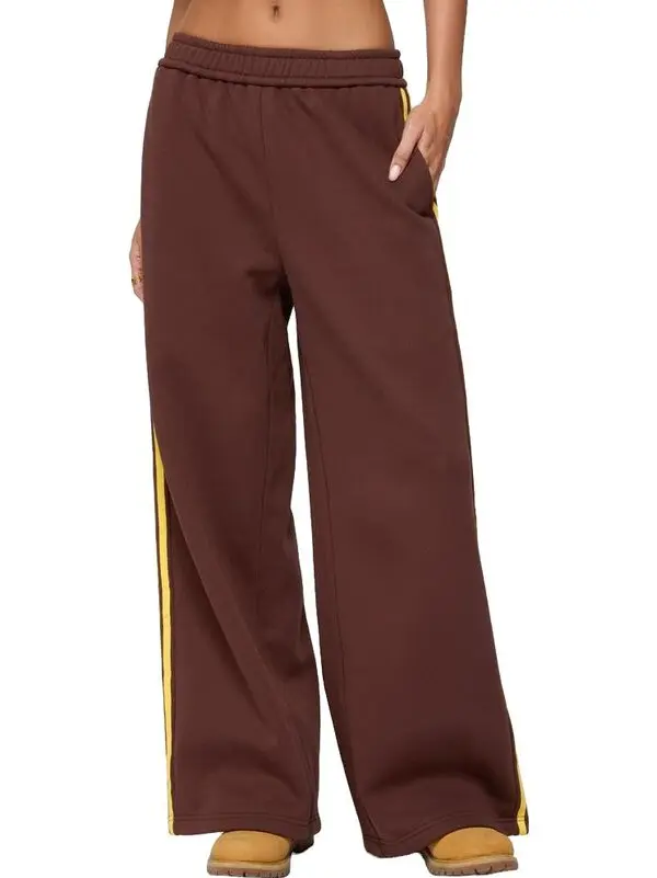 EDIKTED Side Stripe Wide Leg Sweatpants - Brown
