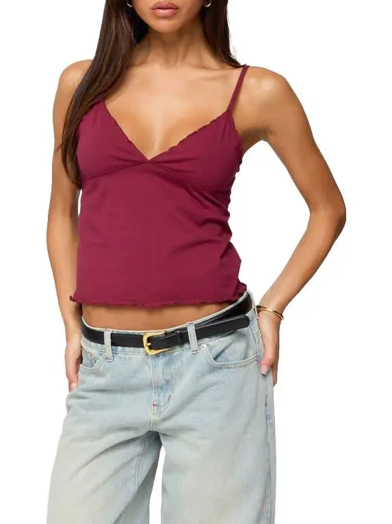 EDIKTED Cropped Stretch-jersey Camisole - Burgundy