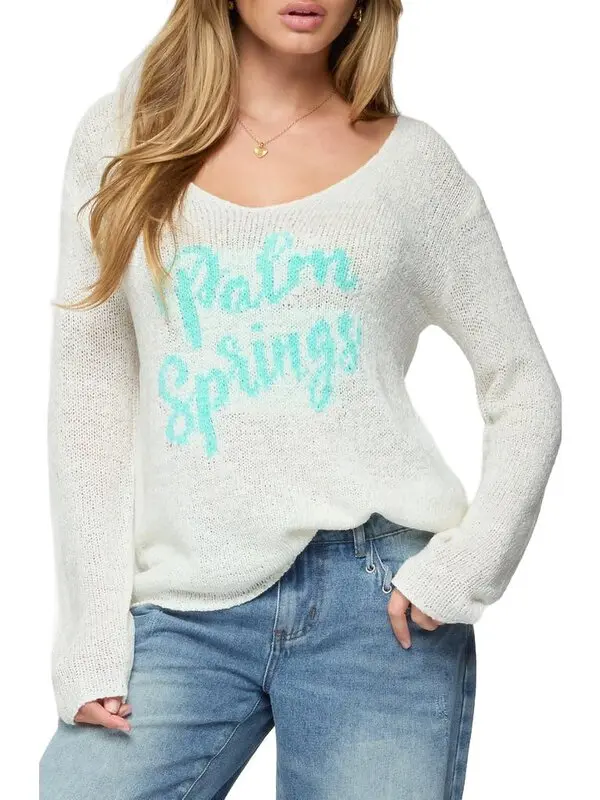 EDIKTED Palm Spring Graphic Scoop Neck Sweater - Cream
