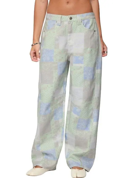 EDIKTED Patchwork Print Low Rise Wide Leg Jeans - Mix
