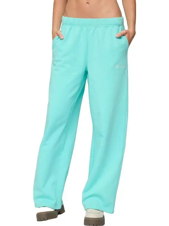 EDIKTED Logo Wide Leg Sweatpants - Aqua