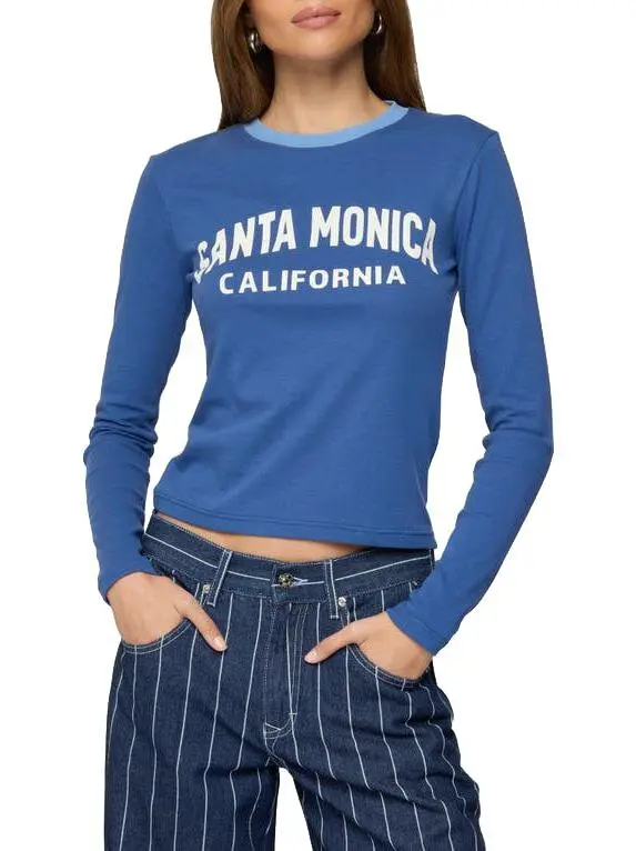 EDIKTED Santa Monica Long Sleeve Graphic T-shirt - Blue