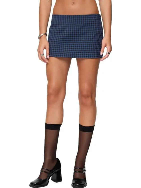 EDIKTED Winsley Gingham Mini Skort - Blue-and-black