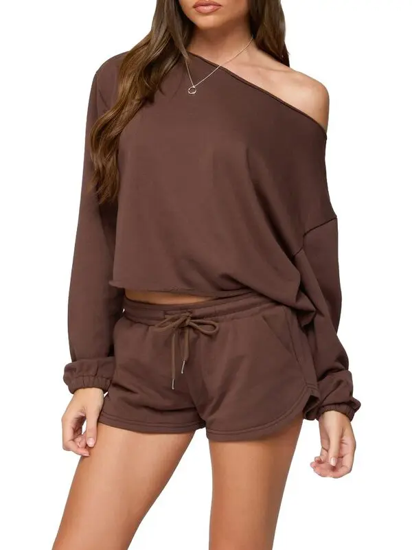 EDIKTED One-shoulder Sweatshirt - Brown