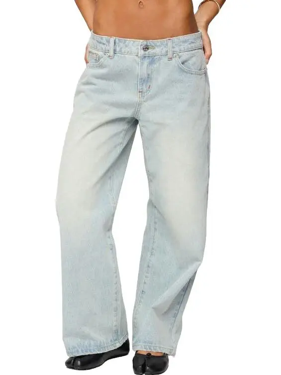 EDIKTED Relaxed Low Rise Straight Leg Jeans - Blue