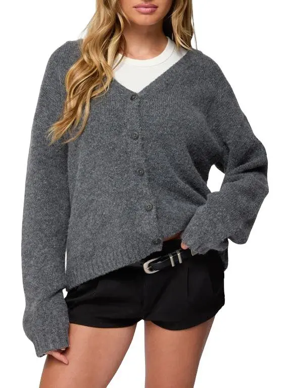 EDIKTED Oversized Button-front Cardigan - Dark-gray