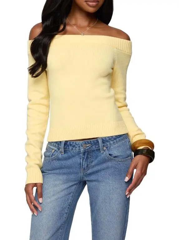 EDIKTED Elona Off-the-shoulder Sweater - Yellow