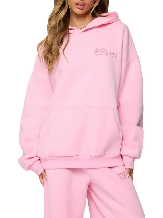 EDIKTED Oversized Hoodie With Logo - Pink