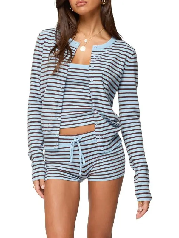 EDIKTED Lillian Stripe Cardigan - Light-blue
