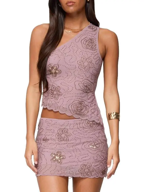 EDIKTED Beaded One-shoulder Top - Mauve