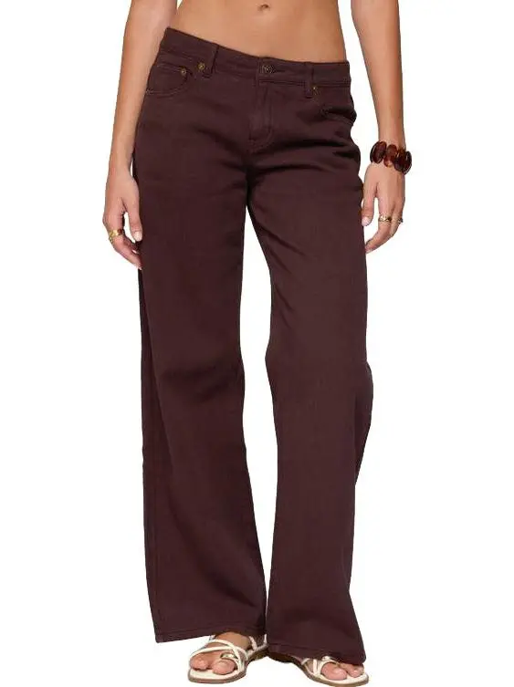 EDIKTED Roman Slouchy Low Rise Wide Leg Jeans - Brown