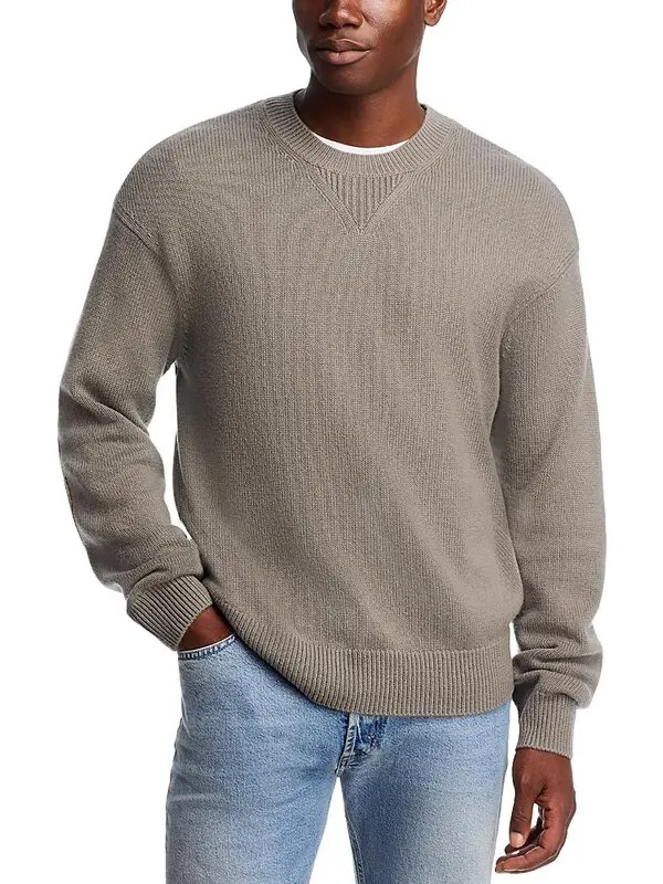 FRAME Crewneck Sweater With Suede Patches - Light Taupe