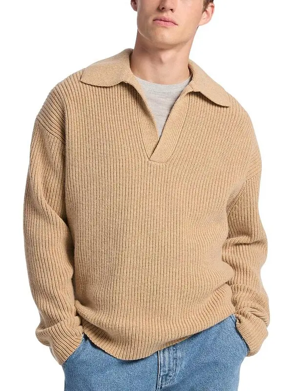 Michael Kors Textured Johnny Collar Sweater - Dark Camel Melange