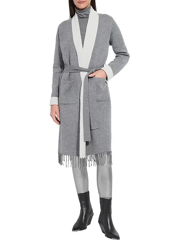 Lyssé Juliette V-neck Cardigan Sweater Coat - Grey/ Light Pewter