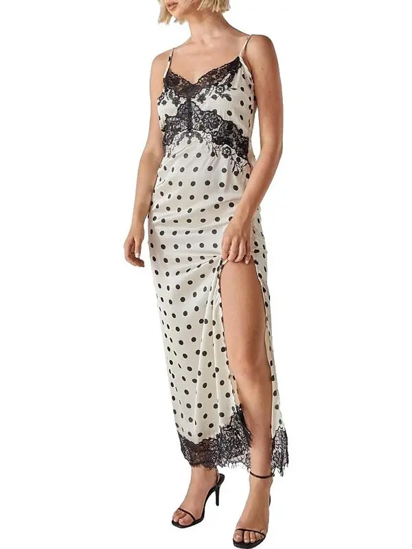 Nasty Gal Satin Lace Trim Maxi Dress - Mono