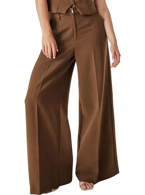 Nasty Gal Tailored Zip Front Wide Leg Pants - Chocolate